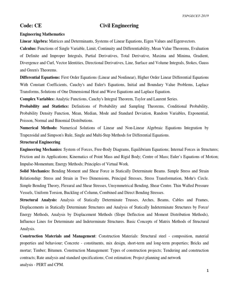 Code: CE Civil Engineering: TSPGECET-2019 | PDF | Beam (Structure ...