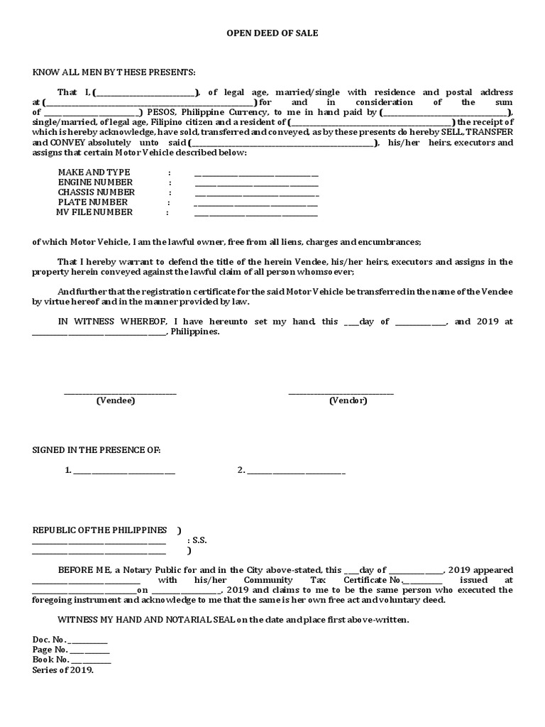 Open Deed of Sale | PDF | Deed | Private Law