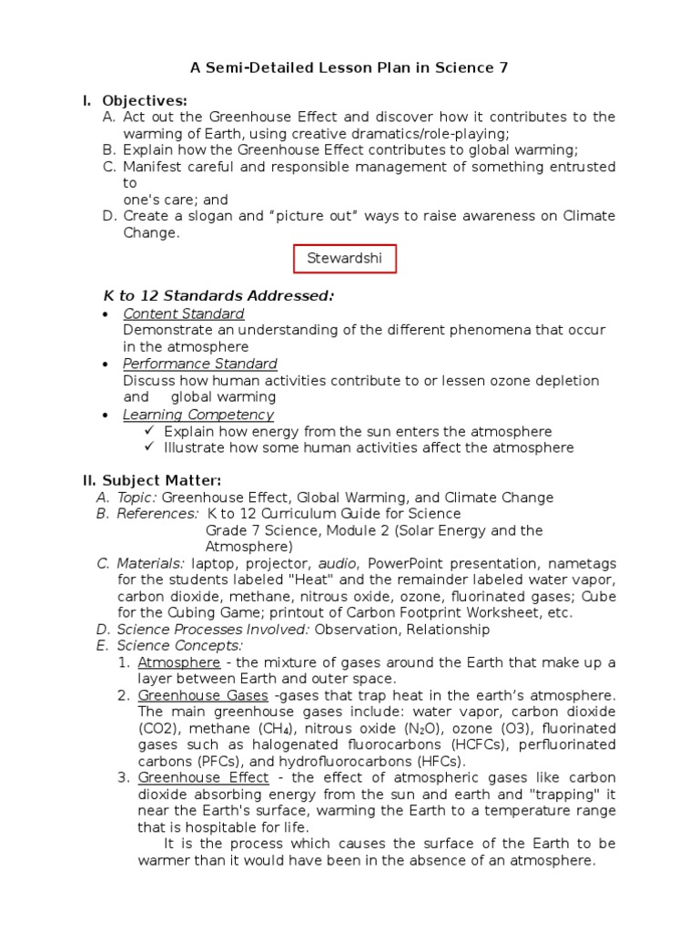 Science 7 Lesson Plan For Demo-Teaching | PDF | Greenhouse Effect ...