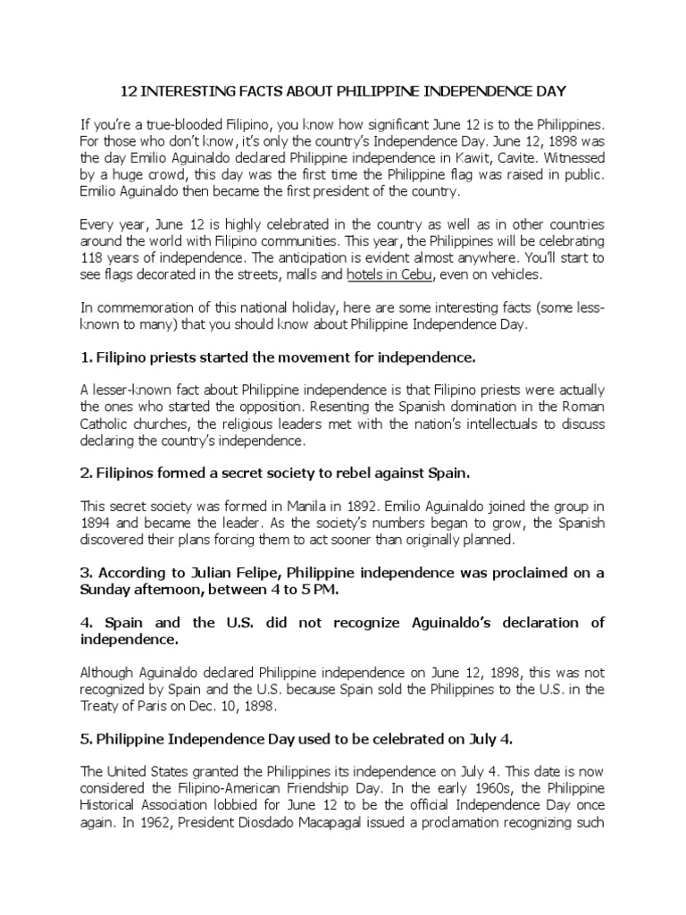 12 Interesting Facts About Philippine Independence Day | PDF ...