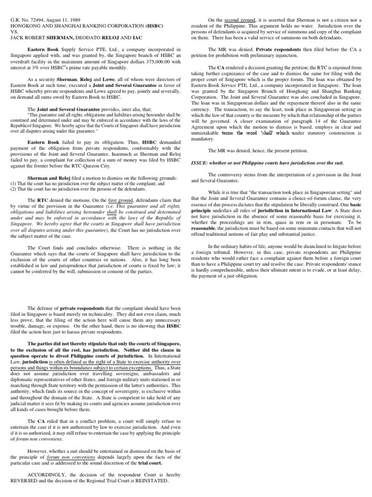 Philippine Court Has Jurisdiction Over Collection Case Despite Choice ...