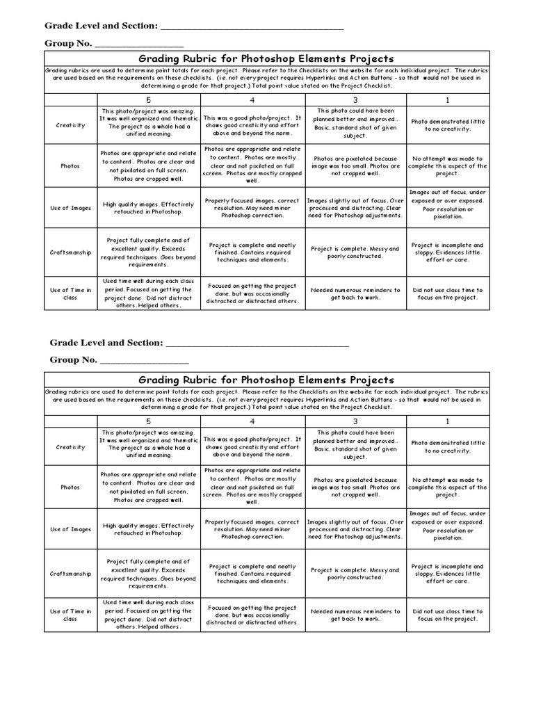 Photoshop Rubric | PDF | Image Editing | Adobe Photoshop