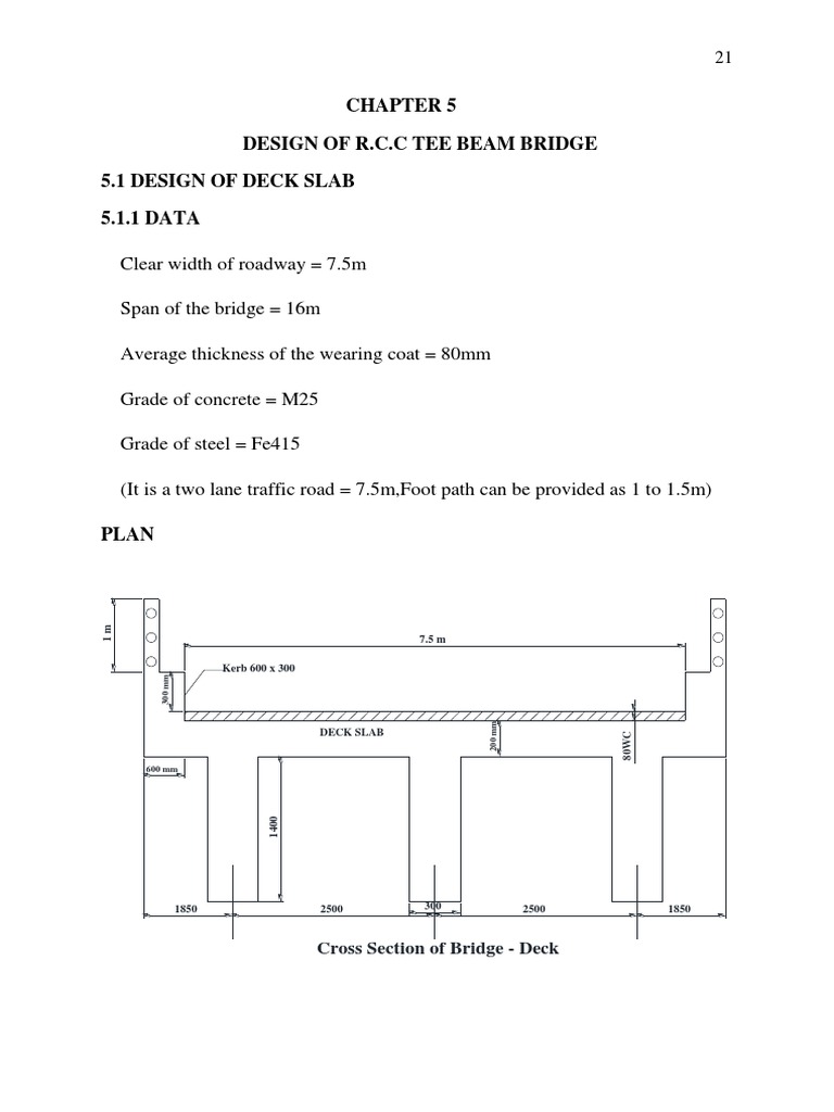 Design of R.C.C Tee Beam Bridge 5.1 Design of Deck Slab 5.1.1 DATA ...