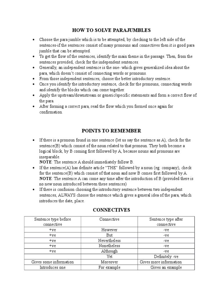 How To Solve Parajumbles | PDF | Sentence (Linguistics) | Noun