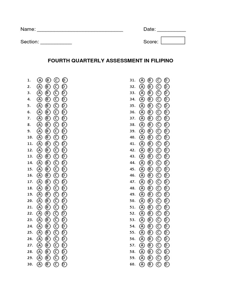 Bubble Answer Sheet FILIPINO | PDF