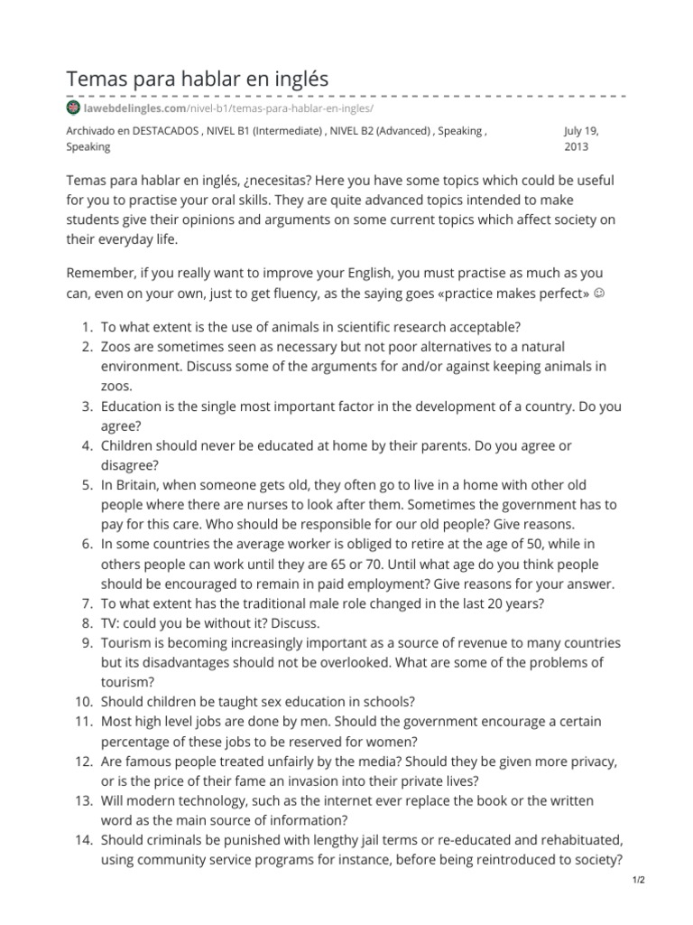 Temas para Hablar en Inglés | PDF | Employment | Reason