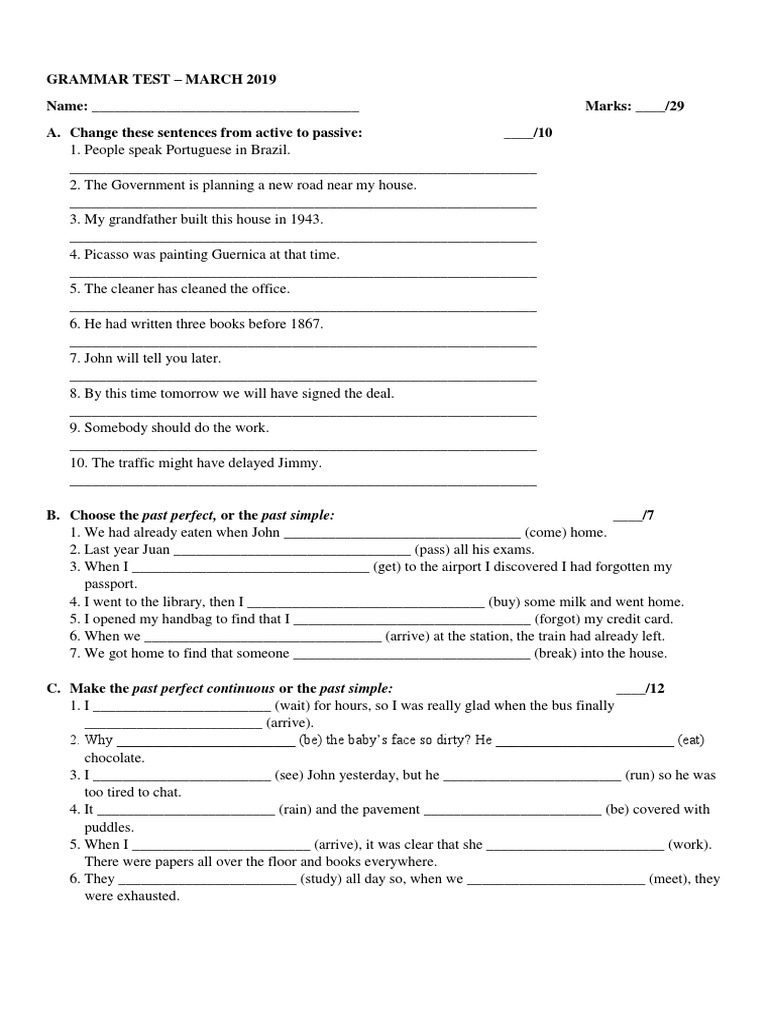 Grammar and Vocabulary Test - March 2019 | PDF | Syntactic ...