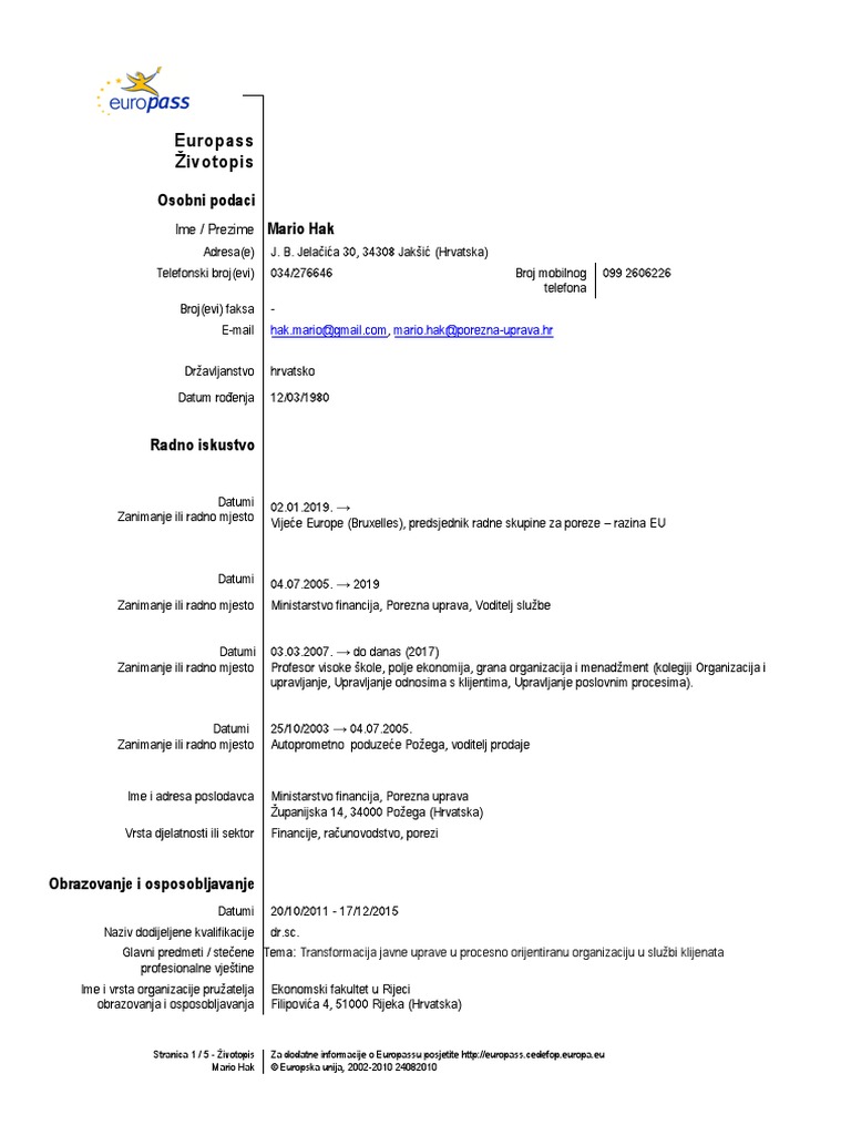 Europass-CV - Hak Mario HR | PDF