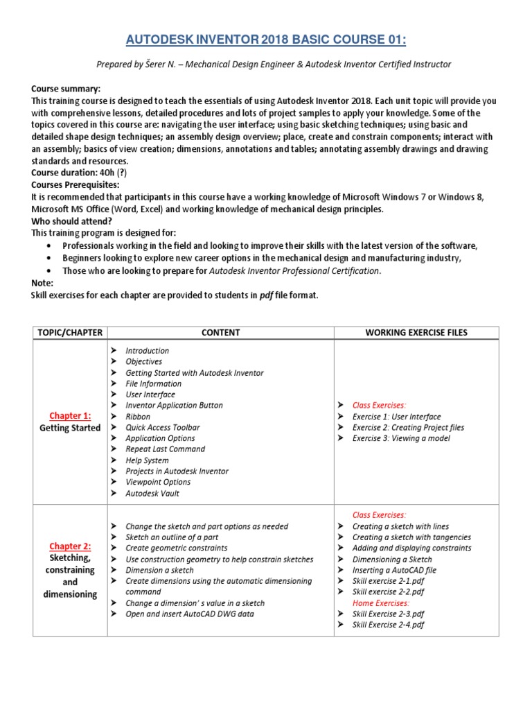 Autodesk Inventor 2018 Course 01 | PDF | Autodesk | Computing