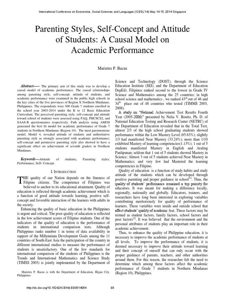Parenting Styles, Self-Concept and Attitude of Students: A Causal Model On Academic Performance ...
