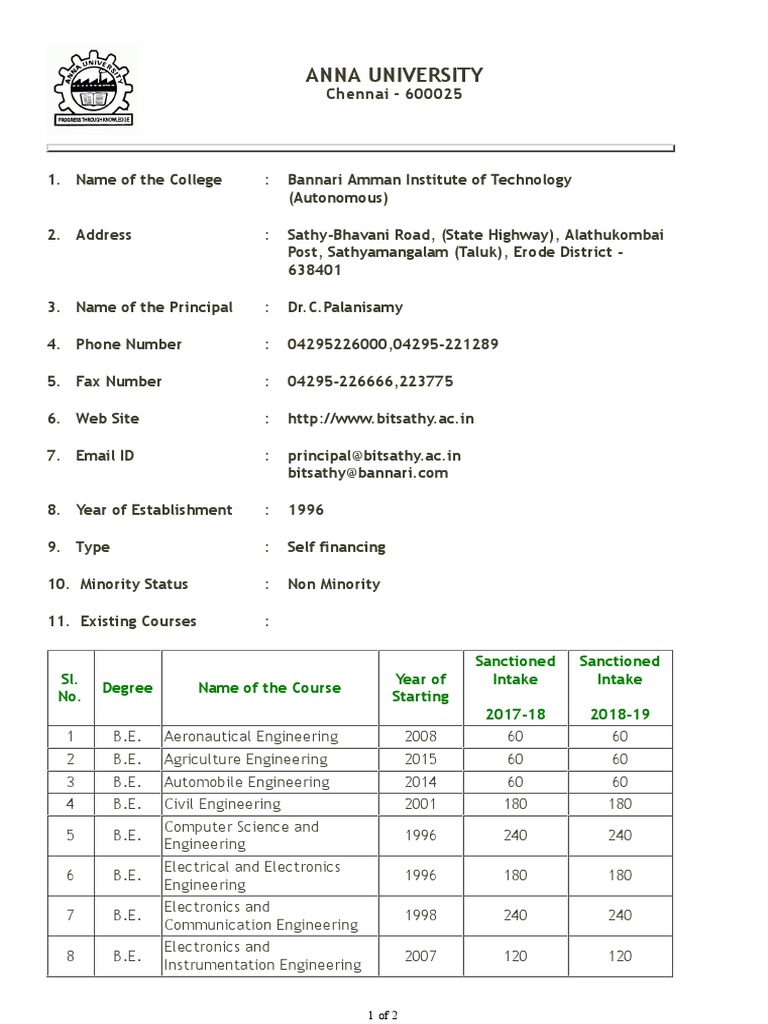 Bannari Amman Institute of Technology | PDF | Engineering | Academia Bannari Amman Institute of Technology | PDF | Engineering | Academia
