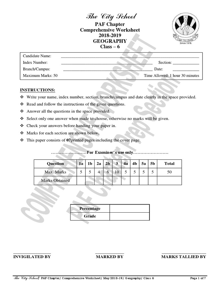 Class 6 Geography Worksheet 2018-19 | PDF | Trees | Vegetation