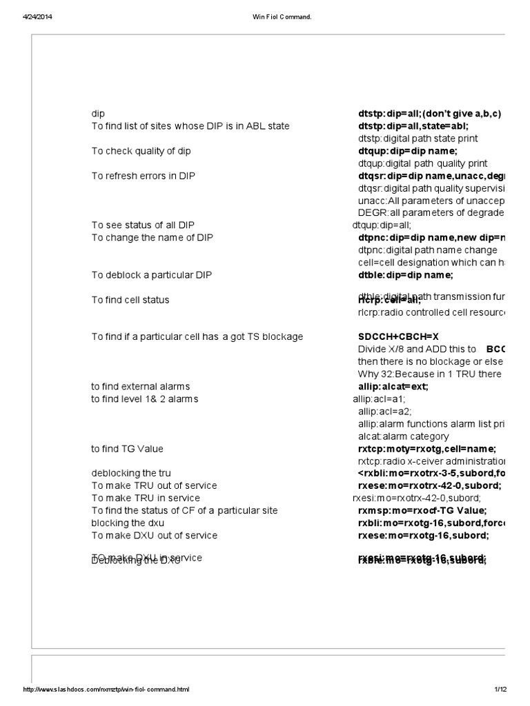 Comprehensive Guide to WinFiol Commands for Managing Radio Network Elements | PDF | Base Station ...