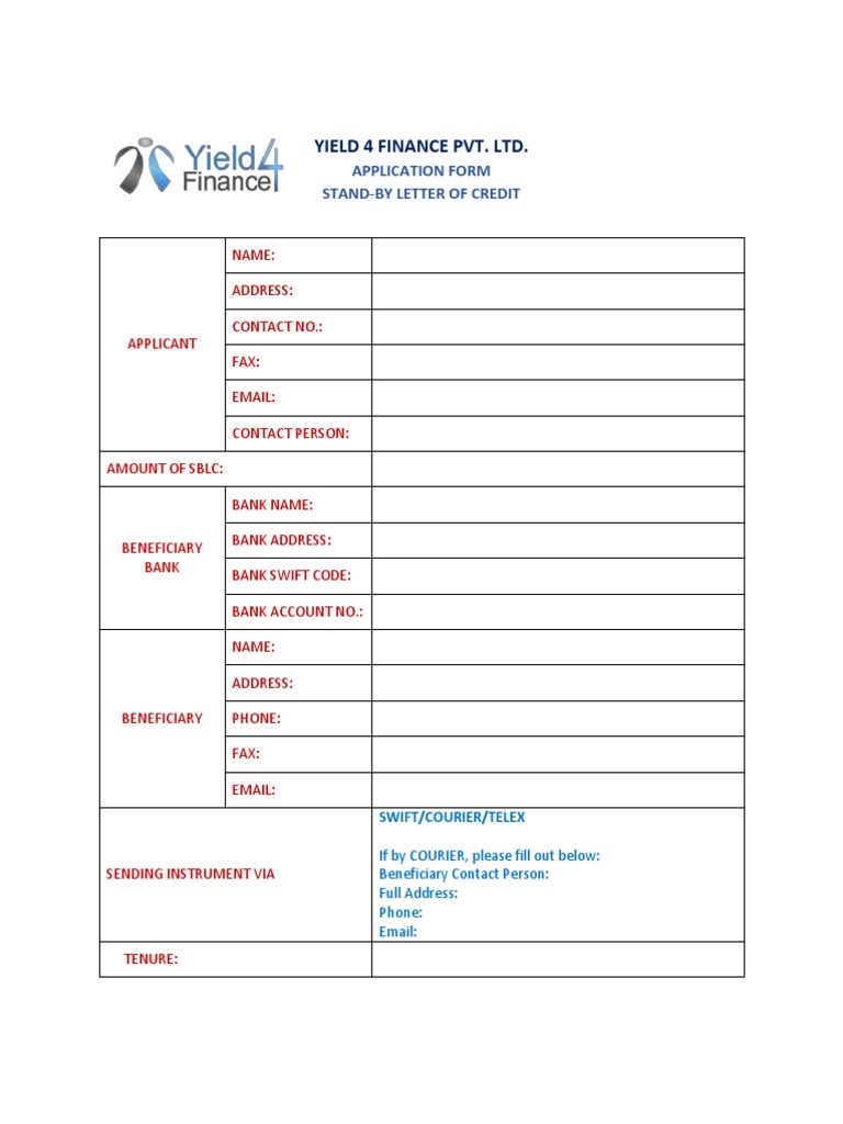 SBLC Application Form | PDF
