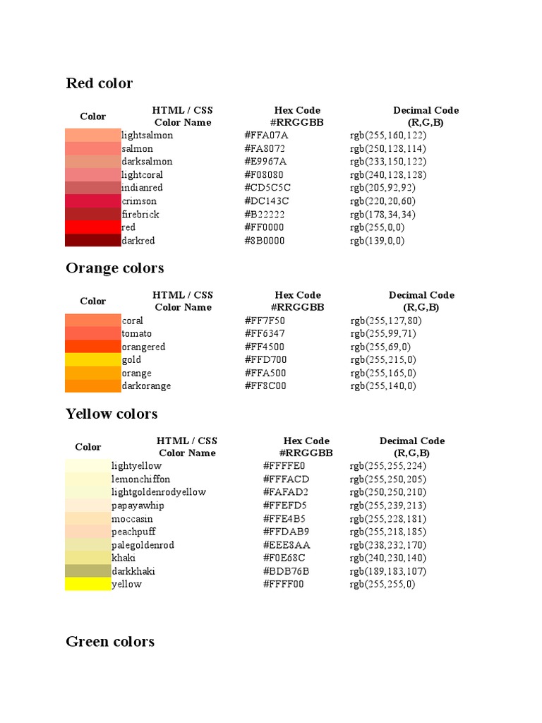 RGB Color Codes and Conversions | PDF | Lexicology | Light