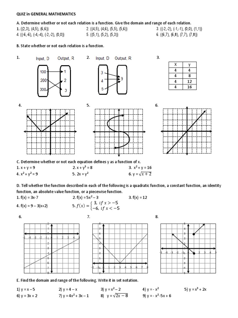 Quiz Gen Math | PDF | Function (Mathematics) | Elementary Mathematics