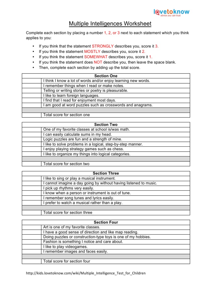 3239 Multiple Intelligences Worksheet1 PDF | PDF | Video Games | Zoo