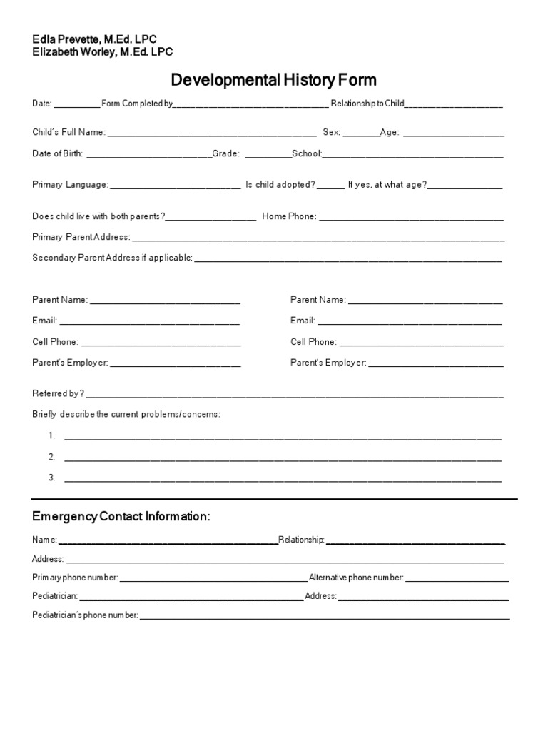 Developmental History Form PDF | PDF | Individualized Education Program ...