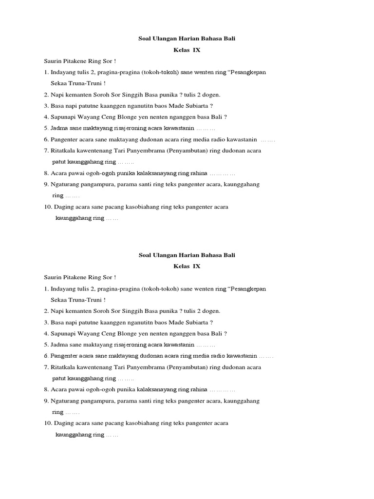 Latihan Soal Bahasa Bali | PDF