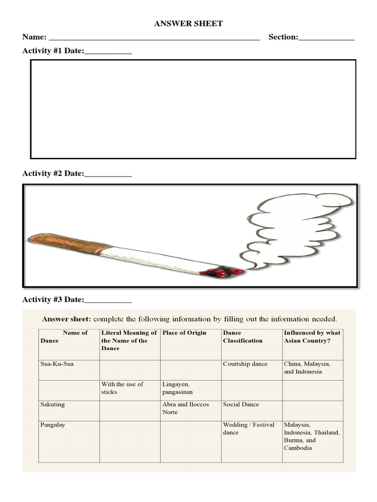 Answer Sheet Name: - Section: - Activity #1 Date | PDF