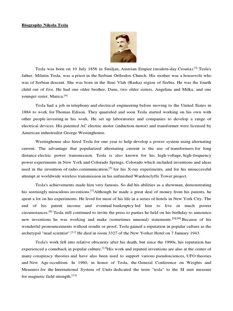 Biography Niko Tesla | PDF | Nikola Tesla | Power (Physics)