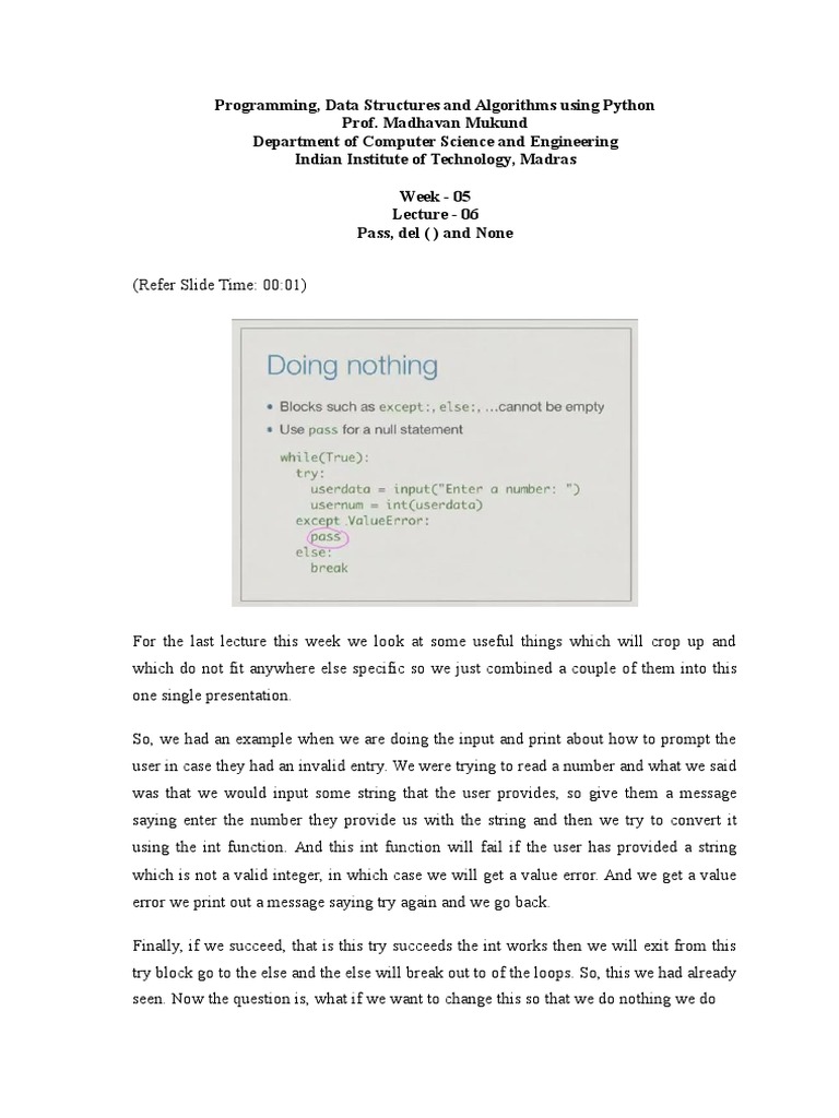 Data Structures And Algorithms One Nptel Lecture Pdf Nothing Integer Computer Science