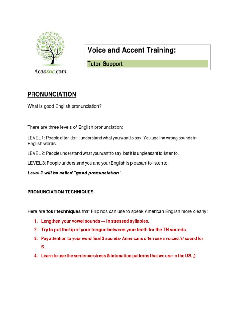 Voice and Accent Training:: Tutor Support | PDF | English Language ...
