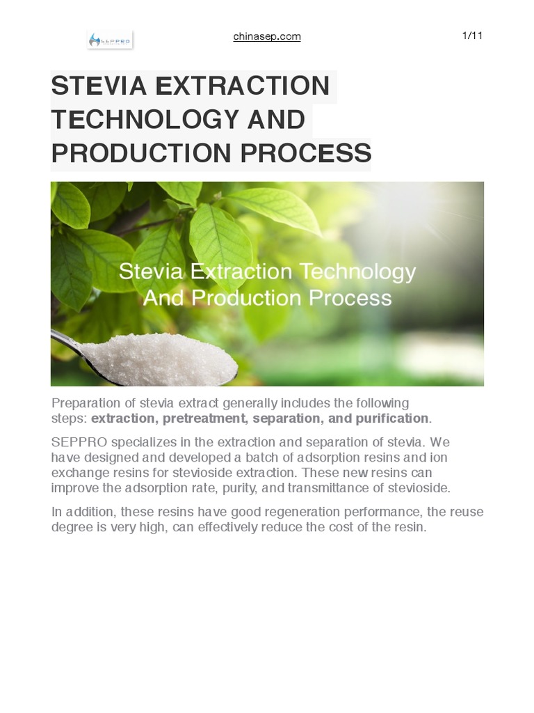 Stevia Extraction Technology And Production Process Pdf Sewage Treatment Adsorption
