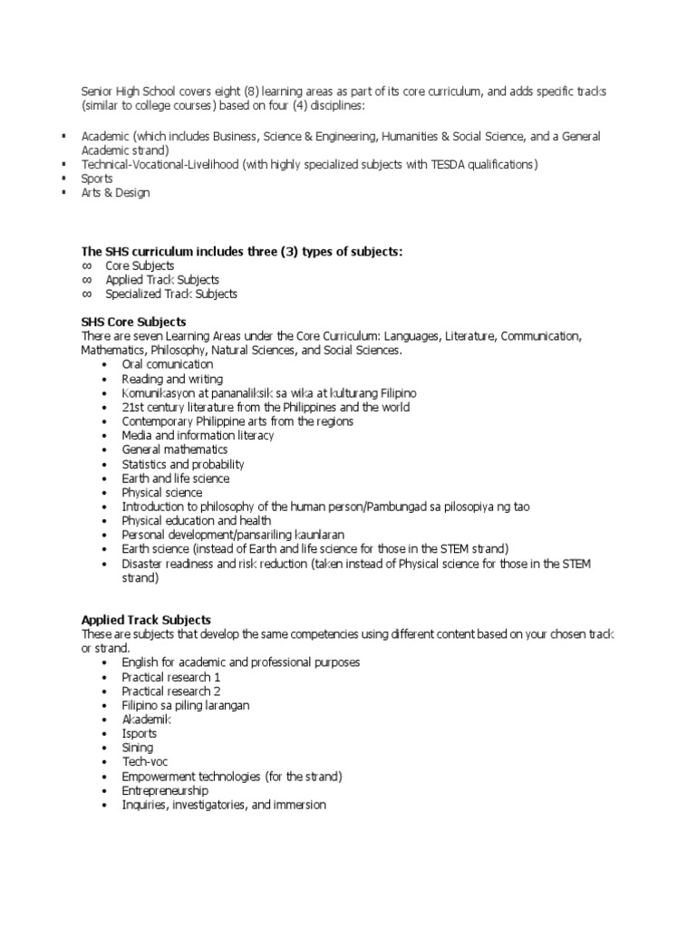 The SHS Curriculum | PDF | Social Science | Science, Technology ...