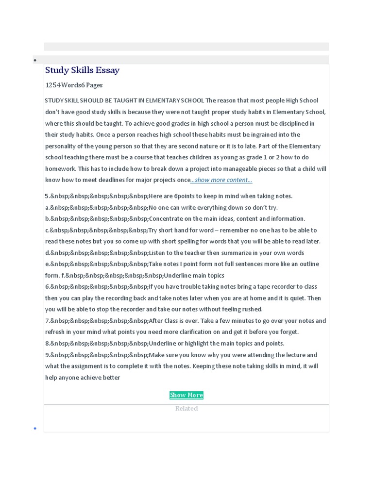 Study Skills Essay: Show More Content | PDF | Study Skills | Motivation