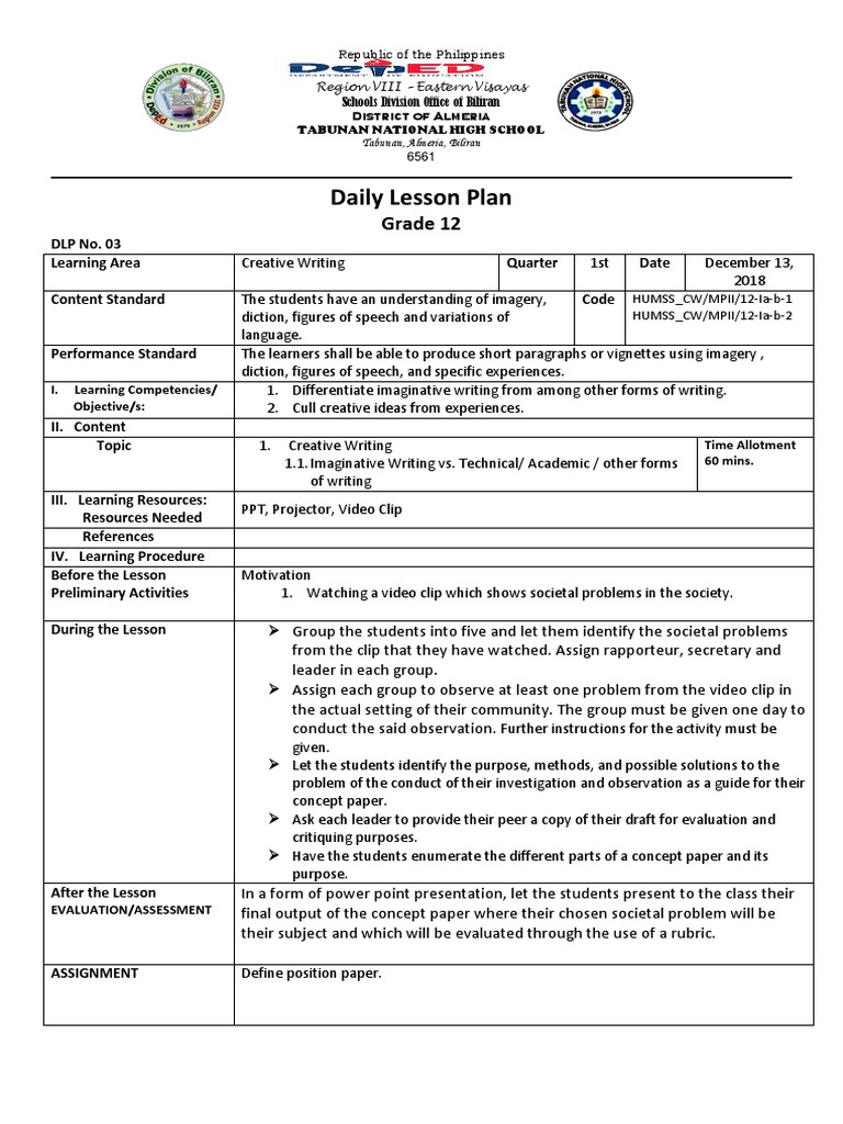Daily Lesson Plan: Grade 12 | Download Free PDF | Lesson Plan | Evaluation