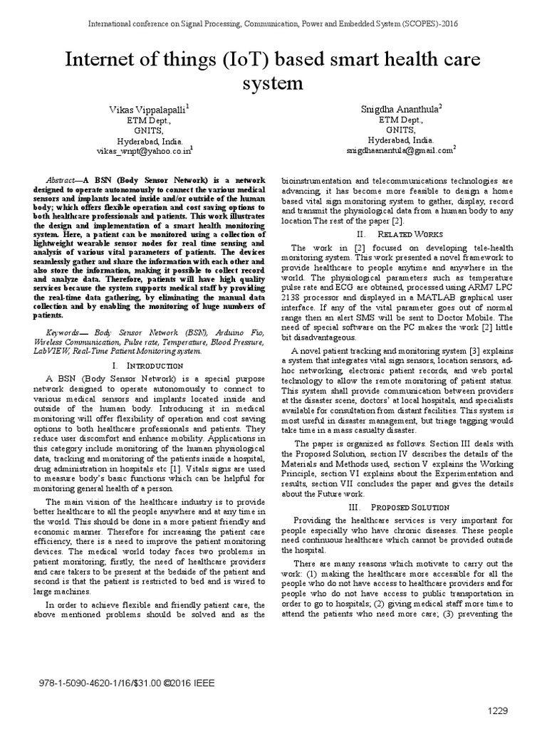 IOT Based Smart Health Care System | PDF | Monitoring (Medicine ...