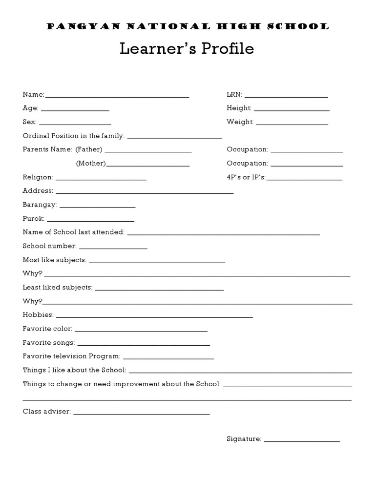 Learners Profile Form 2018-2019 | PDF