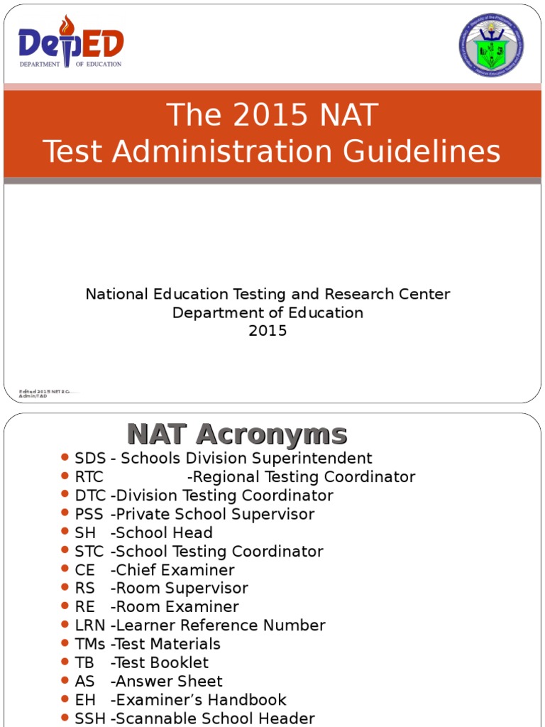 The 2015 NAT Test Administration Guidelines: National Education Testing ...
