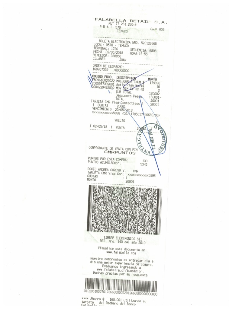 Boleta Celu Peña LG q6 Falabella | PDF