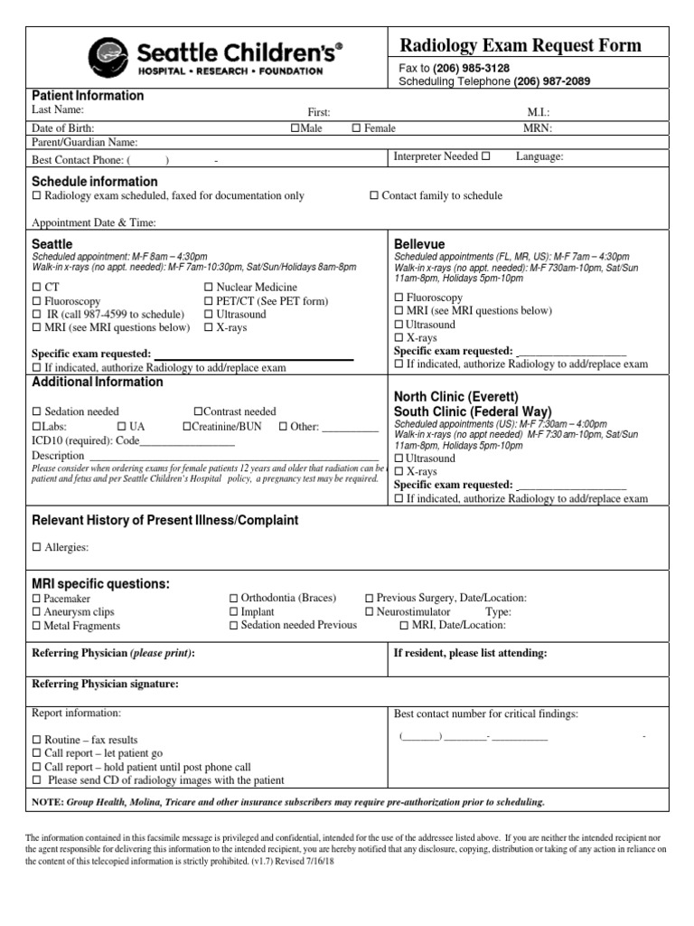 Radiology Exam Request Form: Patient Information | PDF | Radiology ...