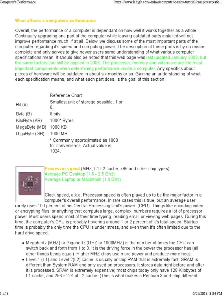 Factors Affecting Computer Performance | PDF | Random Access Memory | Central Processing Unit