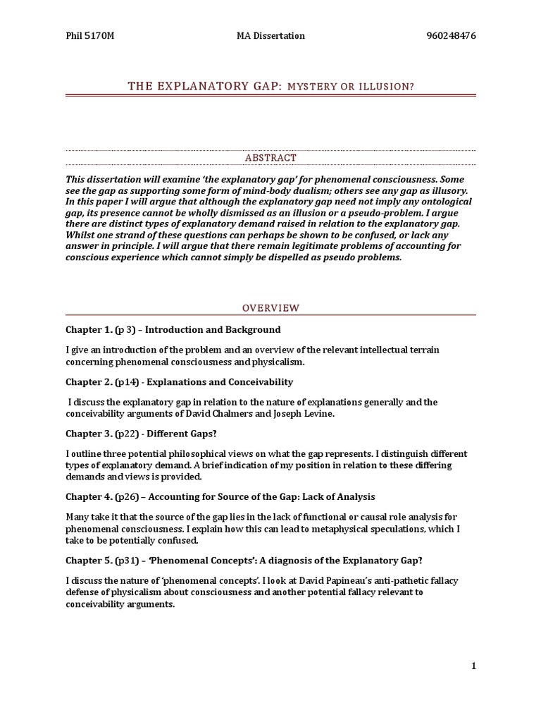 The Explanatory Gap:: Mystery or Illusion? | PDF | Consciousness | Qualia