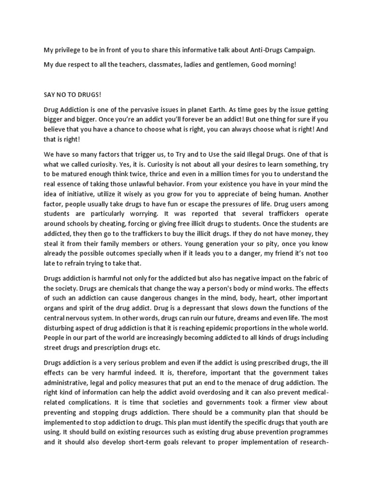 Anti-Drug Campaign Speech | PDF | Substance Dependence | Drugs