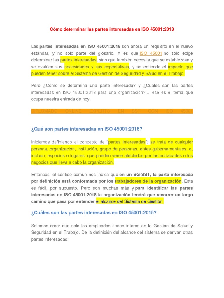 Partes Interesadas en ISO 45001:2018 | PDF | Derecho laboral | Sindicato