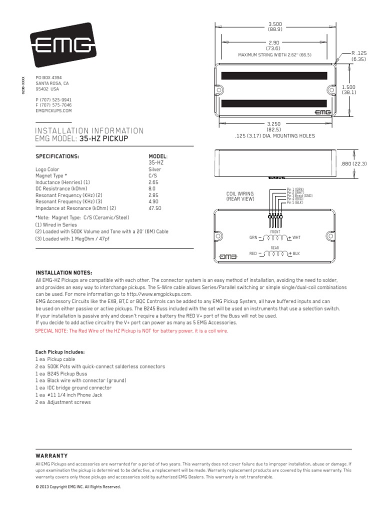Humbucker EMG 35HZ Instructions | PDF | Electrical Connector | Equipment