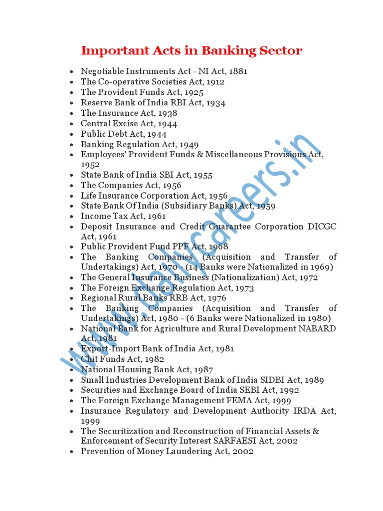 Key Banking Acts in India | PDF | Finance & Money Management