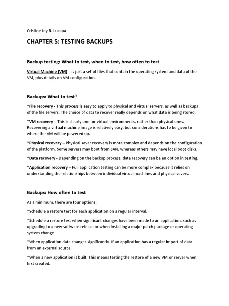 Chapter 5: Testing Backups: Backup Testing: What To Test, When To Test ...