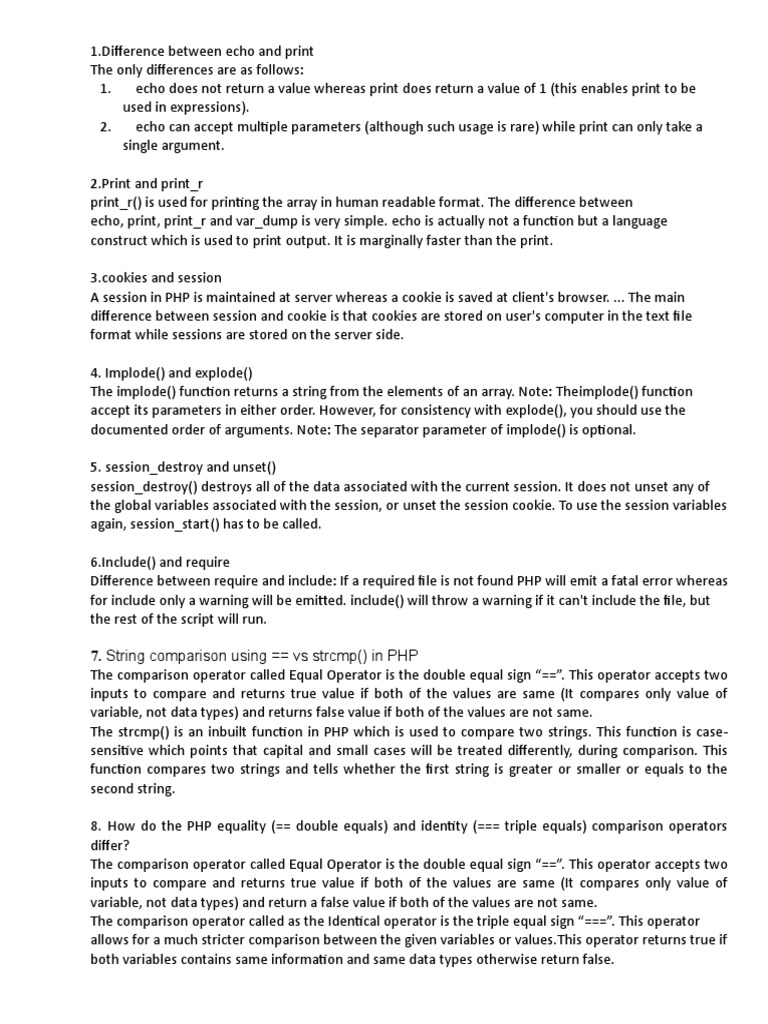 PHP Differences Questions | PDF | Http Cookie | Php