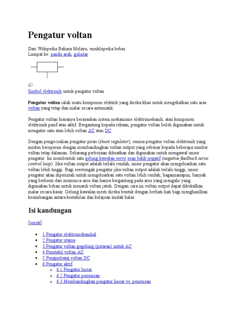 Pengatur Voltan: Fungsi dan Jenis | PDF | Sains & Matematika