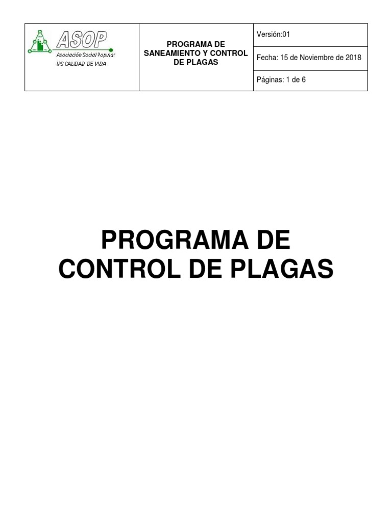 Programa Control de Plagas IPS | PDF | Plaga (organismo) | Desinfectante