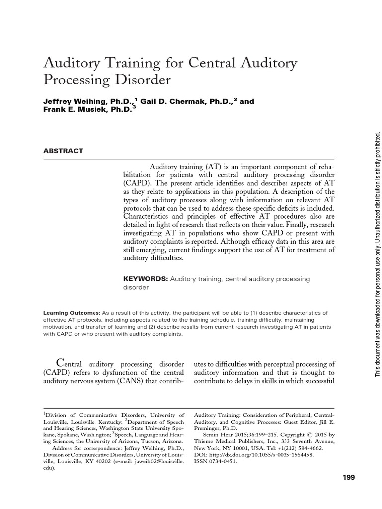 Auditory Training For Central Auditory Processing Disorder | PDF ...
