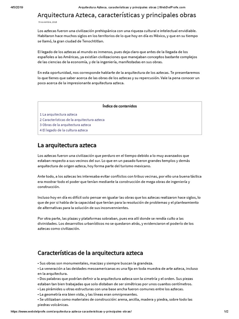Arquitectura Azteca, Características y Principales Obras | PDF ...