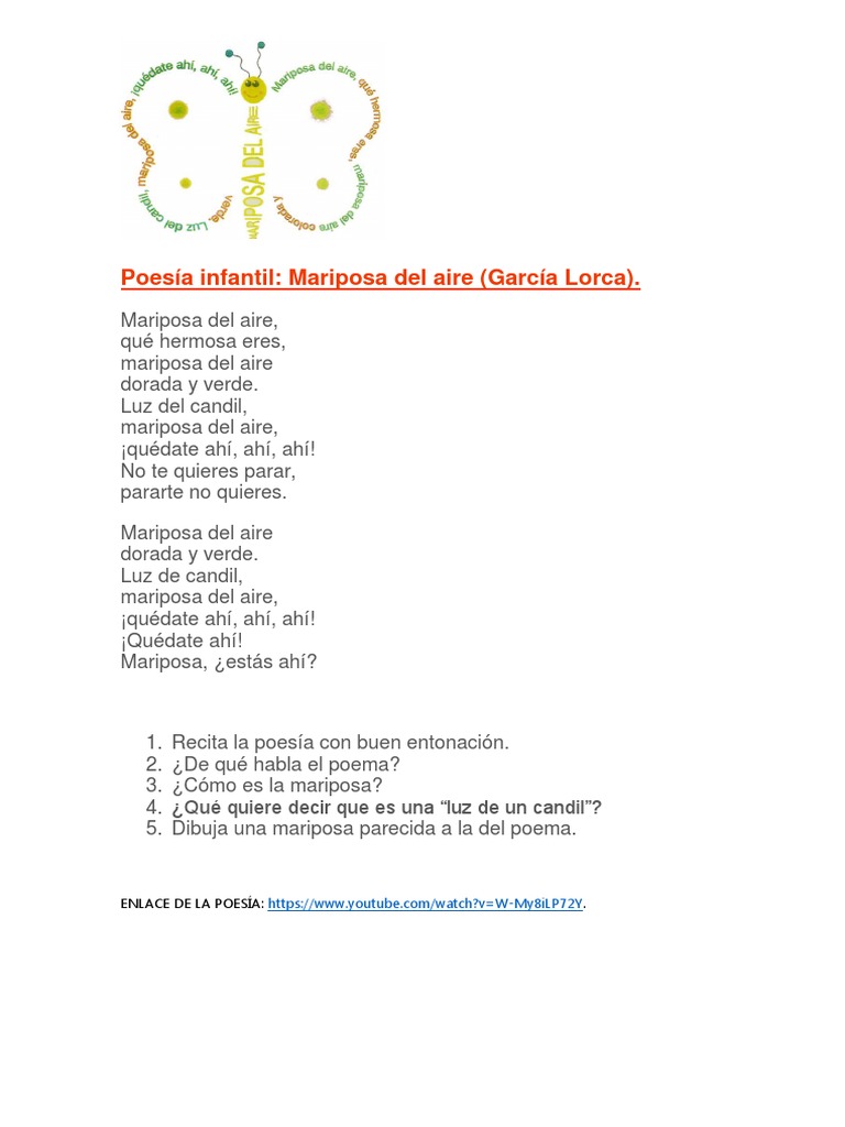 1 Ciclo Poema Garcia Lorca Mariposa Del Aire Primer Ciclo Pdf