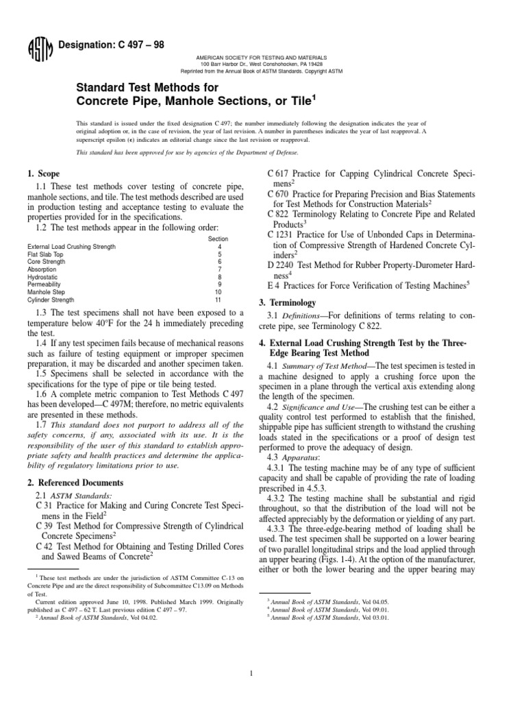 Astm C497 PDF | PDF | Strength Of Materials | Concrete